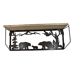 Ebros Gift Forest Woodlands Rustic Black Bear Family Metal Cutout Art Wall Hanging Floating Wood Shelf 20" Wide Rustic Bears Decorative Cabin Lodge Country Mountain Western Homes