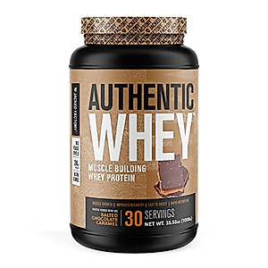 Jacked Factory Authentic Whey Muscle Building Whey Protein Powder - Low Carb, Non-GMO, No Fillers, Mixes Perfectly - Delicious Salted Chocolate Caramel Flavor - 2LB Tub