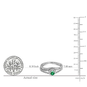 Dazzlingrock Collection 14K Round Emerald And White Diamond Bridal Halo Engagement Ring Wedding Band Set, White Gold, Size 6