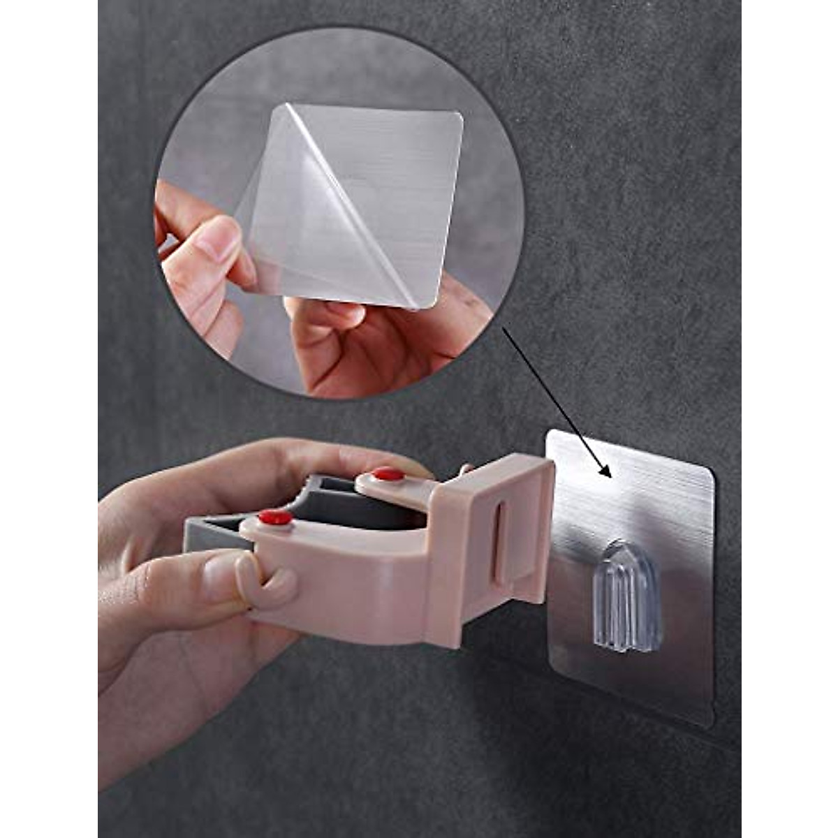 Uncle Jack Broom Mop Holder with Rag Hooks, Mop Gripper and Rag Holder,Self Adhesive No Drilling Super Anti-Slip,for Bathroom Kitchen, Wall Mounted Tool Organizer, Garage Storage (Pink 4 Sets)
