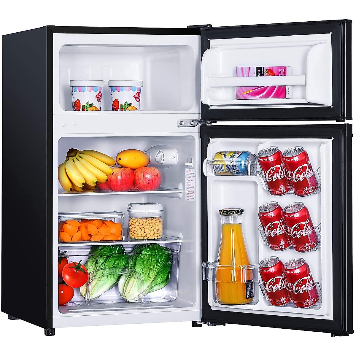 Mini Fridge with Freezer, 3.1 Cu.Ft Refrigerator 2 Doors, Unique Shelf Design, with LED Light, Adjustable Control Thermostat, Small Refrigerator for Bedroom, Office, Dorm, Garage, Black - ‎HPBFR310