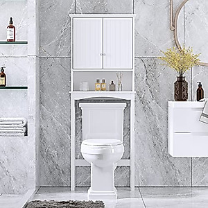 UTEX Bathroom Storage Over The Toilet, Bathroom Cabinet Organizer with Adjustable Shelves and Double Doors, White