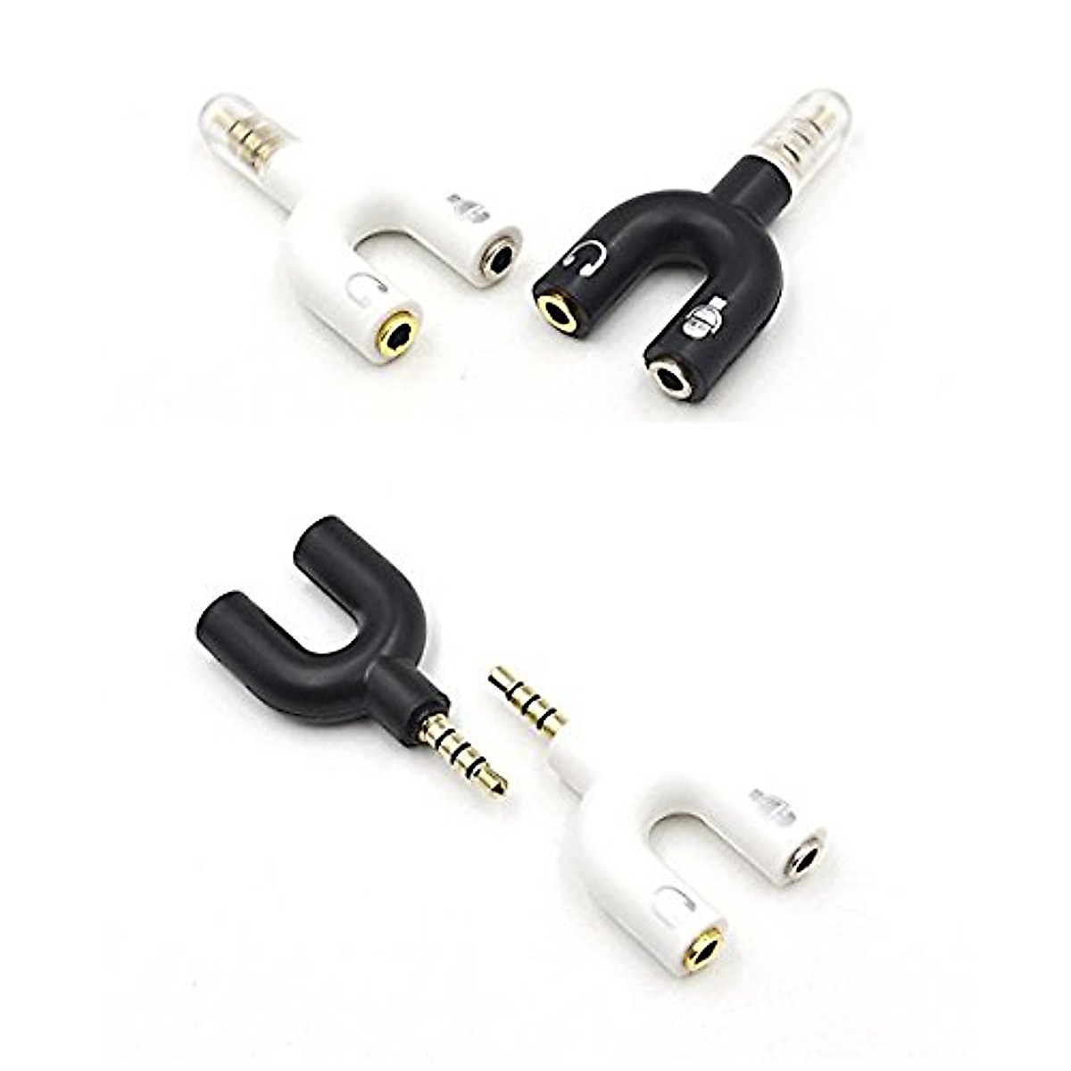 Wakaka 2 Pack 3.5mm Audio Jack to Headphone Microphone 2 Way U Splitter Converter Adaptor for All of 3.5mm Jack Devices, Black and White