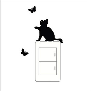 2pcs Light Switch Decals Cartoon Cat Chase Butterfly Pet Animal Pattern Wall Sticker Decor Art Mural Baby Nursery Room