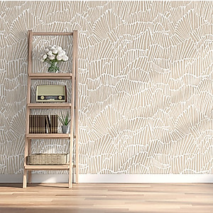 Guvana Beige Wallpaper Peel and Stick Wallpaper Boho Wallpaper Striped Contact Paper Modern Removable Wallpaper Adhesive Wallpaper for Bedroom Bathroom Contact Paper for Cabinets Decor 17.3"x78.7"