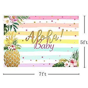 MEHOFOND Aloha Girl Baby Shower Backdrop Confetti Colorful Stripes Summer Tropical Hawaiian Luau Party Beach Seaside Pineapple Floral Background for Photography Photo Booth Banner 7x5ft