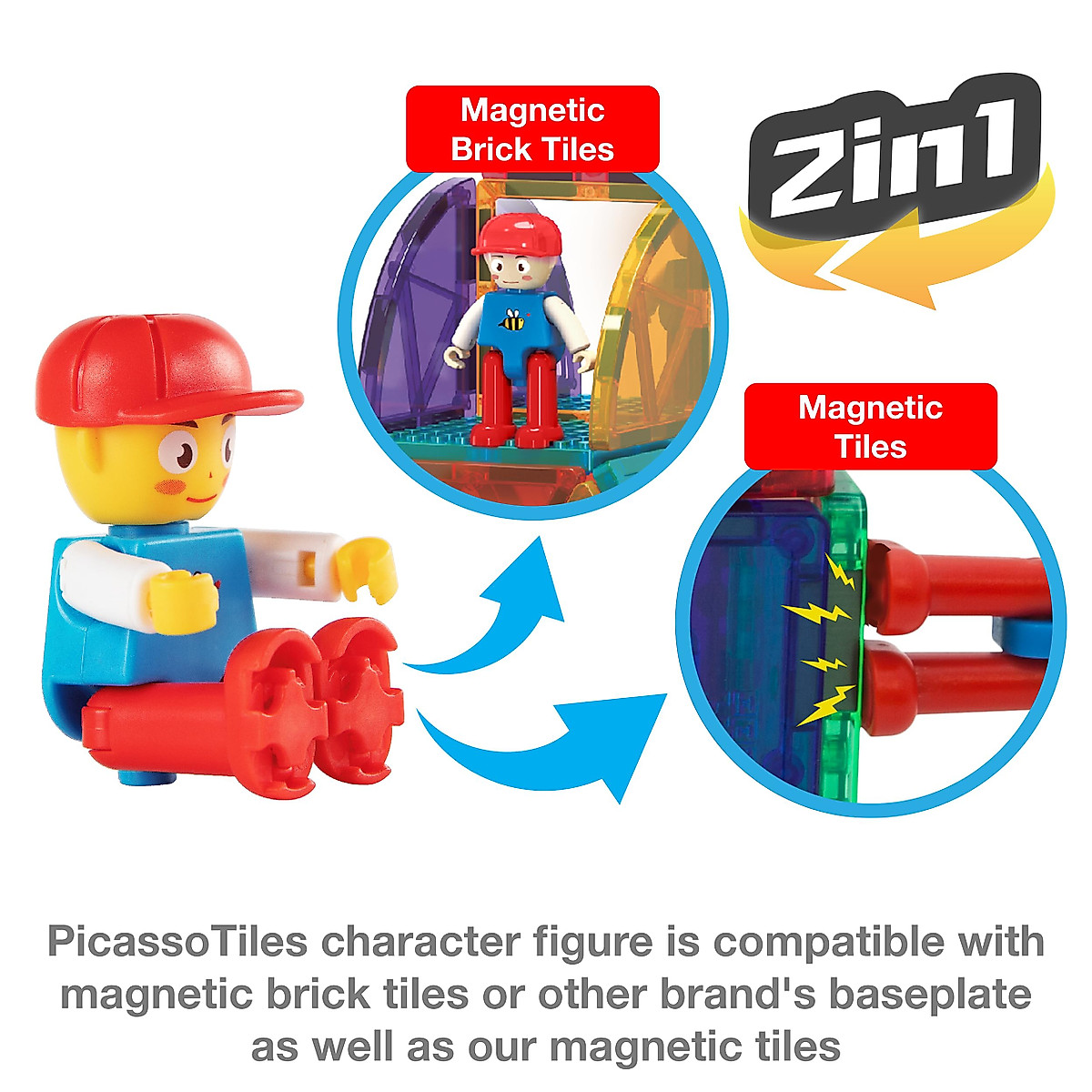 PicassoTiles 353pcsMagnetic Brick Tile and Magnetic Tile Combo Set, Action Figures Included, Building Blocks STEM Toys, Educational Montessori Preschool Toddler Classroom Learning Toys, Kids Activity