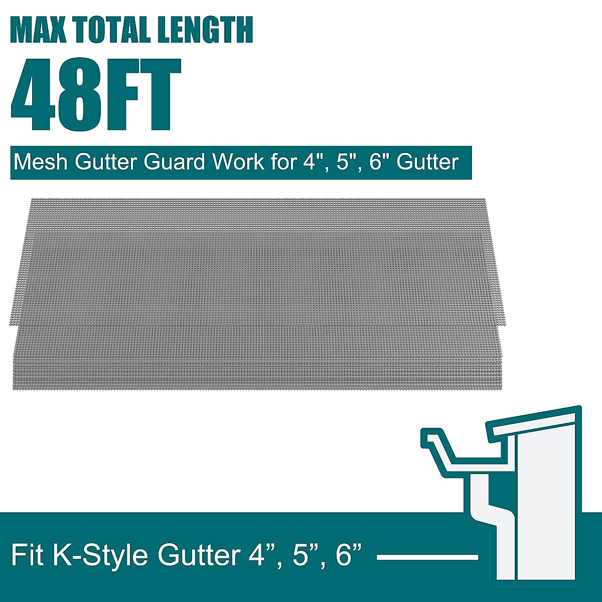 Daisypower Gutter Guards,4", 5", 6" Stainless Steel DIY Leaf Protection,Micro-Mesh Gutter Cover System fits Any roof or Gutter Type,Anti-Leaf,Prevents Roof Clogged Downspouts,48ft (Grey)