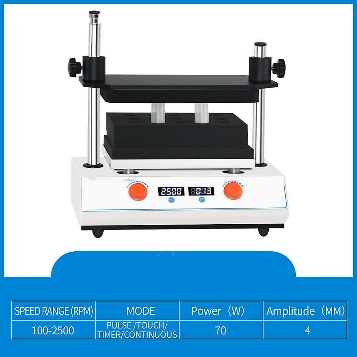 HFBTE Multi-Tube Vortex Mixer Lab Vortexer Mixer Laboratory Ink Glue Blood Vortexer Shaker Instrument with DC Brushless Motor Speed Range 100 to 2500 RPM Foam Rack 50xφ9mm Test Tube φ9-φ13mm 2ml-5ml