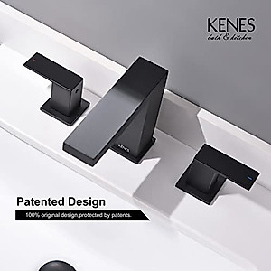 KENES Black Widespread Bathroom Faucet Matte Black 3 Hole Bathroom Sink Faucet 8-Inch, 2 Handle Bathroom Faucet Vanity Faucet with Lead-Free Supply Hose, KE-9050-2