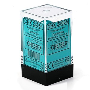 DND Dice Set-Chessex D&D Dice-16mm Translucent Teal and White Plastic Polyhedral Dice Set-Dungeons and Dragons Dice Includes 7 Dice - D4 D6 D8 D10 D12 D20 D%, Various (CHX23085)