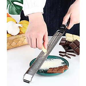 Ourokhome Kitchen Lemon Zester Grater, Stainless Steel Handheld Fine Zester tool for Lemon, Nutmeg, Parmesan Cheese, Chocolate, Ginger, Coconut, Citrus, Orange, Lime with Cleaning Brush (Black)