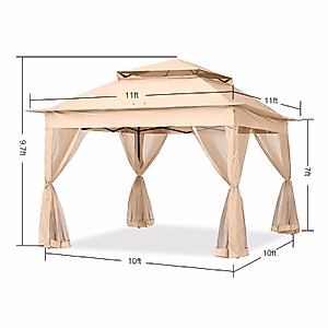 COOSHADE 11x11Ft Easy Pop Up Gazebo Tent Instant Outdoor Canopy Shelter with Mosquito Netting Walls(Khaki)