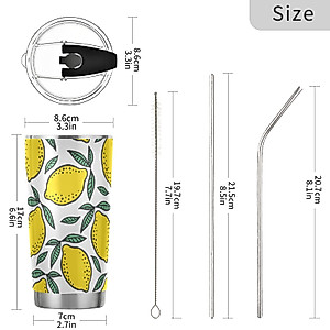 Yasala Tumbler Cute Lemon Pattern Insulated Office Coffee Cup Back to School Beverage Container Travel Mug with Straw and Lid Double Wall Stainless Steel 20oz