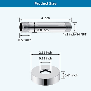Hibbent All Metal Ceiling Mounted Shower Arm, 4 Inch Shower Head Extension Arm with Flange, Stainless Steel Straight Shower Arm For High Pressure Rain Shower Head, Shower Head Extender, Chrome