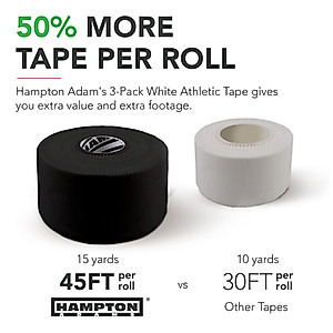 Hampton Adams (8-Pack 45ft Rolls Black Sports Medical Athletic Tape - No Sticky Residue & Easy Tear - for Athletes, Trainers & First Aid Injury Wrap: Fingers Ankles Wrist - 1.5 in x 15 Yards per Roll