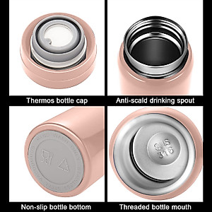 10oz Mini Water Bottle Stainless Steel Thermos Small Flask - Insulated Vacuum, Leak Proof, Keeps Drinks Hot/Cold - Ideal for Coffee, Tea, Water - Pink