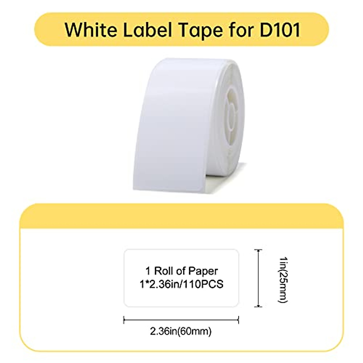 D101 Label Maker Machine with 2 Tapes - 12*40mm White Label Paper and 25*60mm White Label Paper