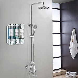 FENGBIAO Shampoo and Conditioner Dispenser,Shower Dispenser 3 Chamber No Drill-Shower Soap Dispenser Wall Mounted for Shampoo Conditioner Body Wash Dispenser for Bathroom Hotel Large Capacity,Silver