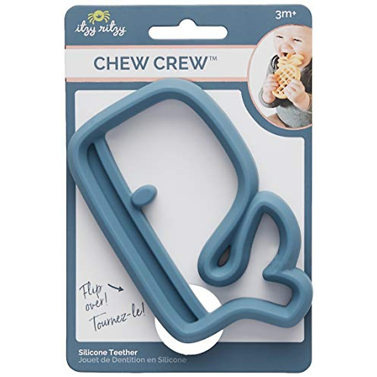 Itzy Ritzy Silicone Baby Teether – BPA-Free Infant Teether with Easy-to-Hold Design & Textured Back Side to Massage & Soothe Sore, Swollen Gums - Teething Toy for 3 Months & Up - Whale