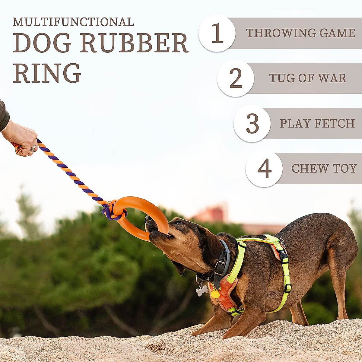 PETLESO Dog Chew Toys Rubber Ring Dog Rope Toy, Dog Rubber Toy with Rope for Aggressive Chewers, Large