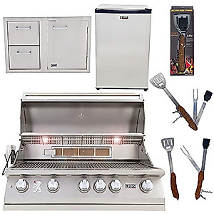 Lion Premium Grills 40-Inch Natural Gas Grill L90000 with Lion Door and Drawer Combo with Towel Rack and Lion Refrigerator Package Deal with 5 in 1 BBQ Tool Set