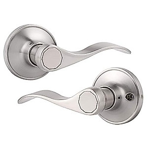 Gobrico Wave Style Euro Lever Handle Passage Door Lock Hall and Closet Leverset Lockset,Satin Nickel Finish,Keyless Non Locking,1Pack