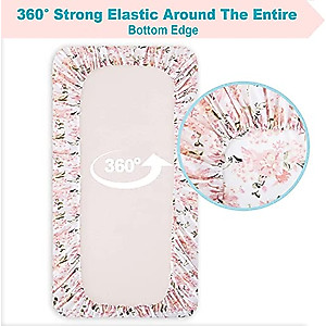 Little Grape Land Crib Sheets Girl 4 Pack, Baby Crib Sheets for Standard Crib & Toddler Mattress, Super Soft Breathable Crib Sheet Set for Girls, Pink Flowers/Elephant/Purple Unicorn/Solid Pink