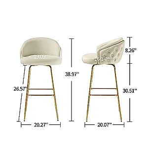 Volans Counter Height Bar Stools Set of 2, 360° Swivel Modern Velvet Bar Stools for Kitchen Island, Kitchen Chairs with High Performance Fabric Sponge(White)