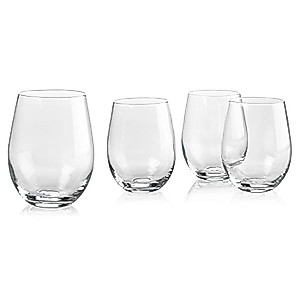 PARNOO Set of 4 Classic Wine Stemless Glasses (18 Ounce) - Toasting Sparkling Wine/Wedding Flutes