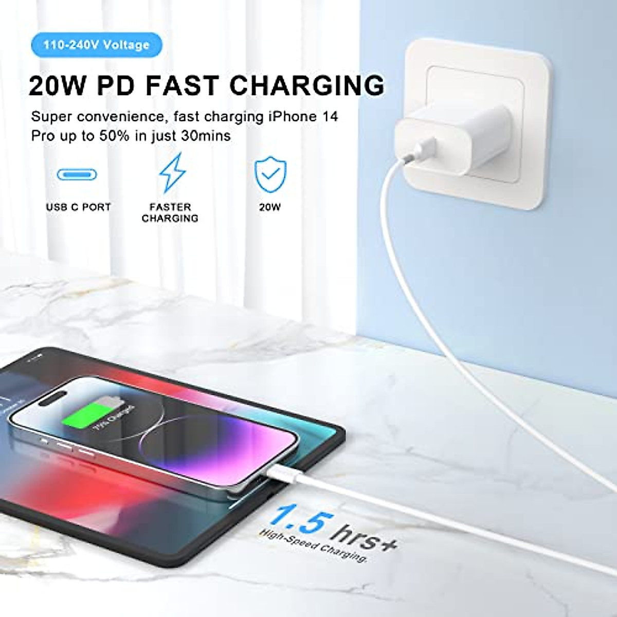 3 Pack iPhone 14 13 12 11 Fast Charger, [Apple MFi Certified] 20W iPhone USB C Charger Block with 6FT USB C to Lightning Cable for iPhone 14/14 Pro/14 Pro Max/14 Plus/13 12 11 Pro Max/XS/XR/X/8, iPad