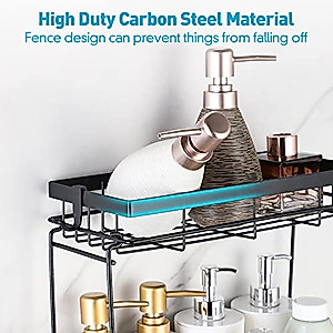 POKIPO Over The Toilet Storage Shelf, 3-Tier Bathroom Shelves Over Toilet, Drilling Wall Mounted Above Toilet Organizer, Removable Toilet Rack for Paper, Towels, Shampoos, Space Saver Decor, Black