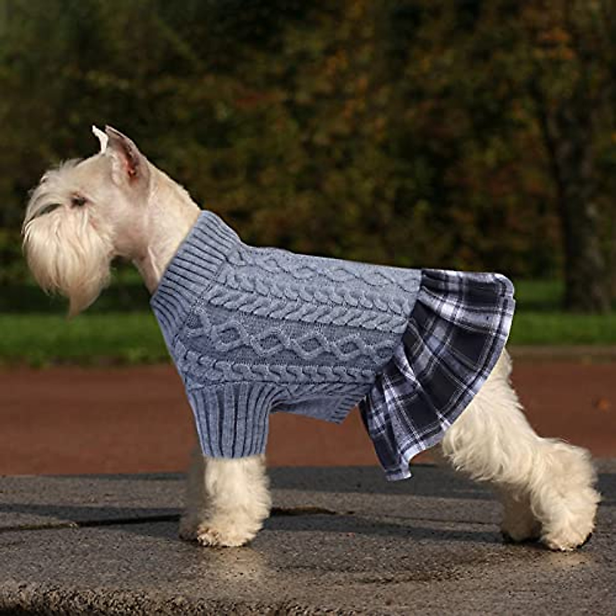Dog Sweaters Plaid Dress, Puppy Warm Knitwear Dress for Dogs Cats, Cold Weather Doggie Kitten Apparel, Turtleneck Pet Dresses Outfits with Leash Hole for Yorkie Shih Tzu Teddy Bichon Frise Chihuahua