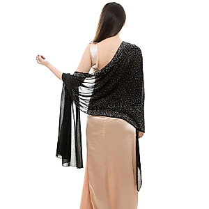 REEMONDE Womens Pashmina Shawls and Wraps for Evening Dresses Chiffon Bridal Shawl for Wedding Dressy Rhinestones Sparkly Scarf (Black)