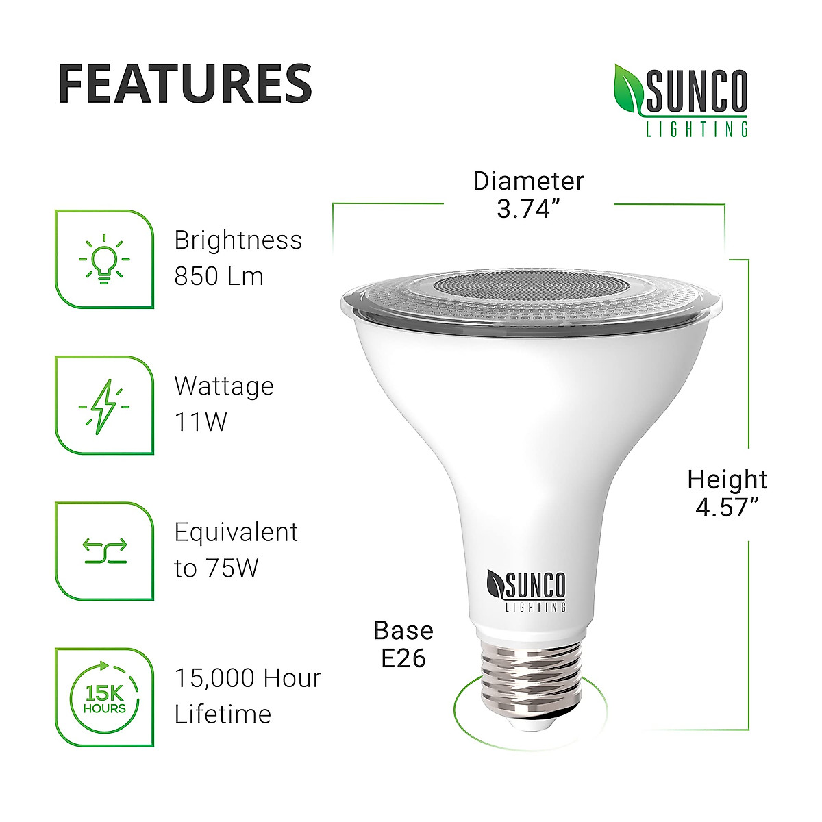 Sunco Lighting - 4 Pack Dusk to Dawn Light Bulbs Flood Light Outdoor PAR30 LED Photocell Sensor 11W=75W, 5000K Daylight, 850 LM, IP65 Waterproof, Light Sensing Auto On/Off Security Porch Light, UL