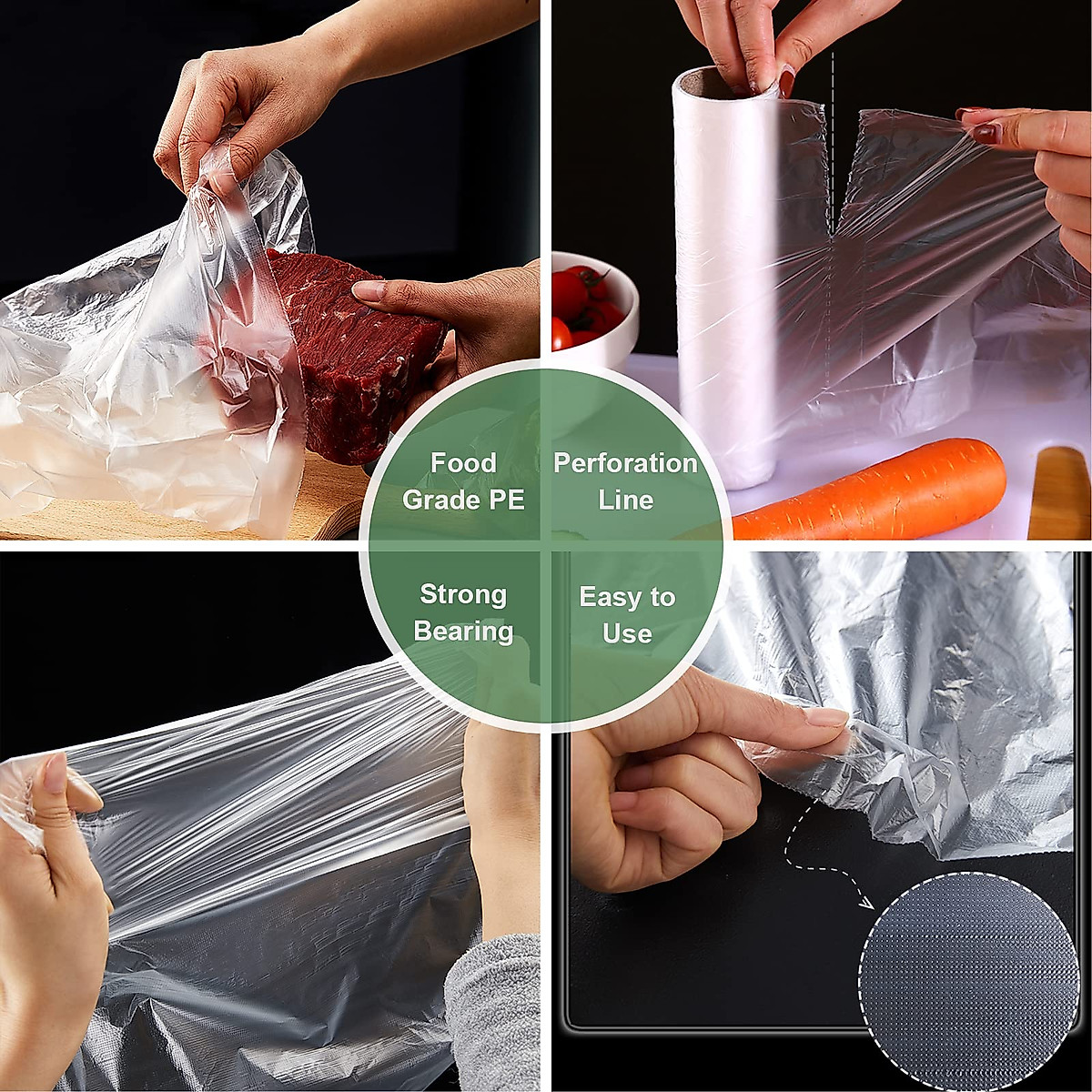 SJPACK Plastic Produce Bag, Clear Food Storage bags, 12 X 16 Inches on a Roll, Food Storage Bags for Fruits, Vegetables, 350 Bags,1Roll