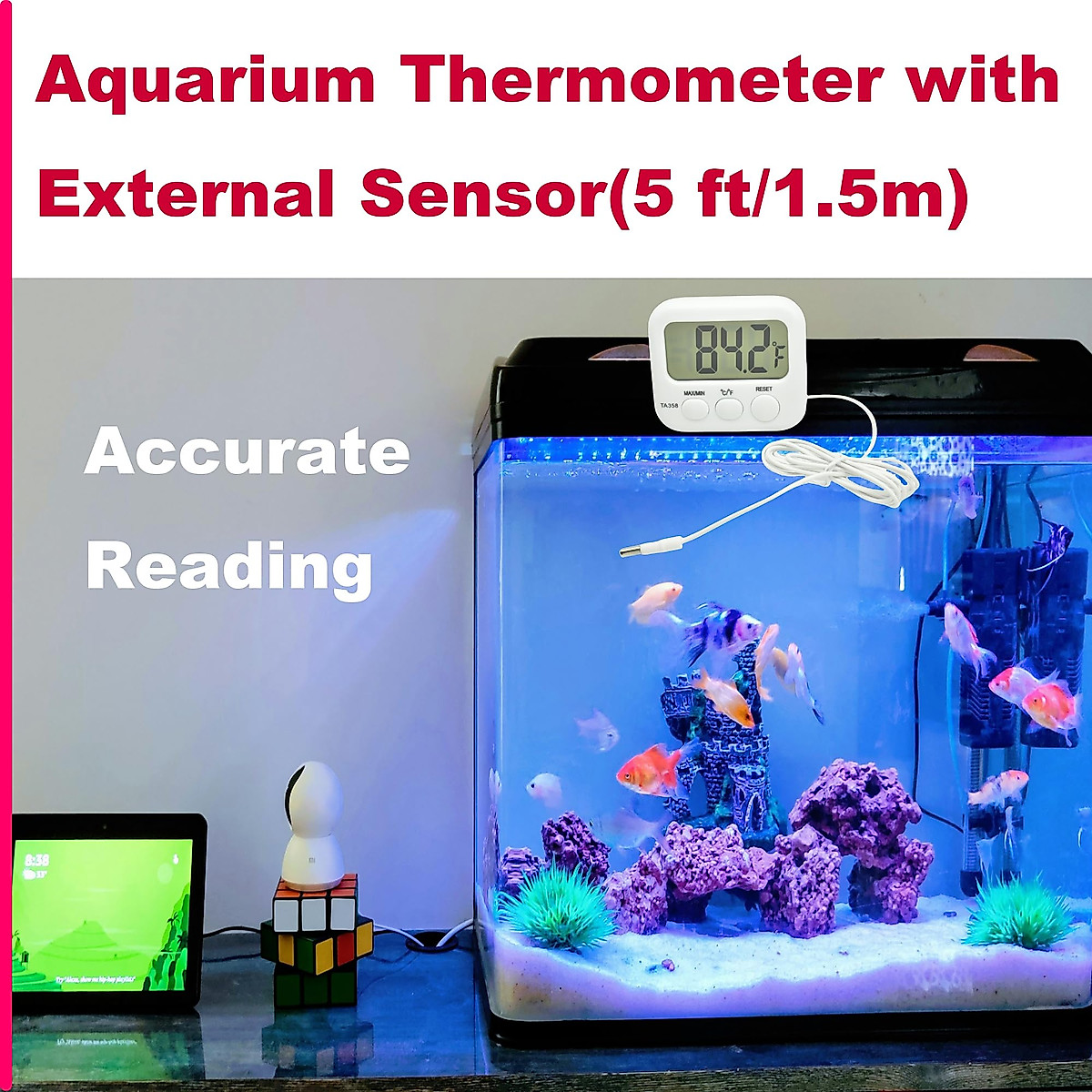 Bytiyar Small Digital Thermometer TA358 Celsius/Fahrenheit Temperature Indoor/Outdoor Meter Gauge with 5ft/1.5M Probe Sensor