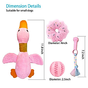 Volacopets Large Goose Puppy Toys, Dog chew Toys Squeaky Crinkle Duck for Small Medium Dog Breeds, Puppy Toys for Small Dogs, Puppy chew Teething Toys, Pink, 4 Pack