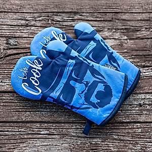 Oven Mitts Co. Let's Cook - Funny Oven Mitts and Pot Holder 3pcs Set, Insulated, 100% Cotton