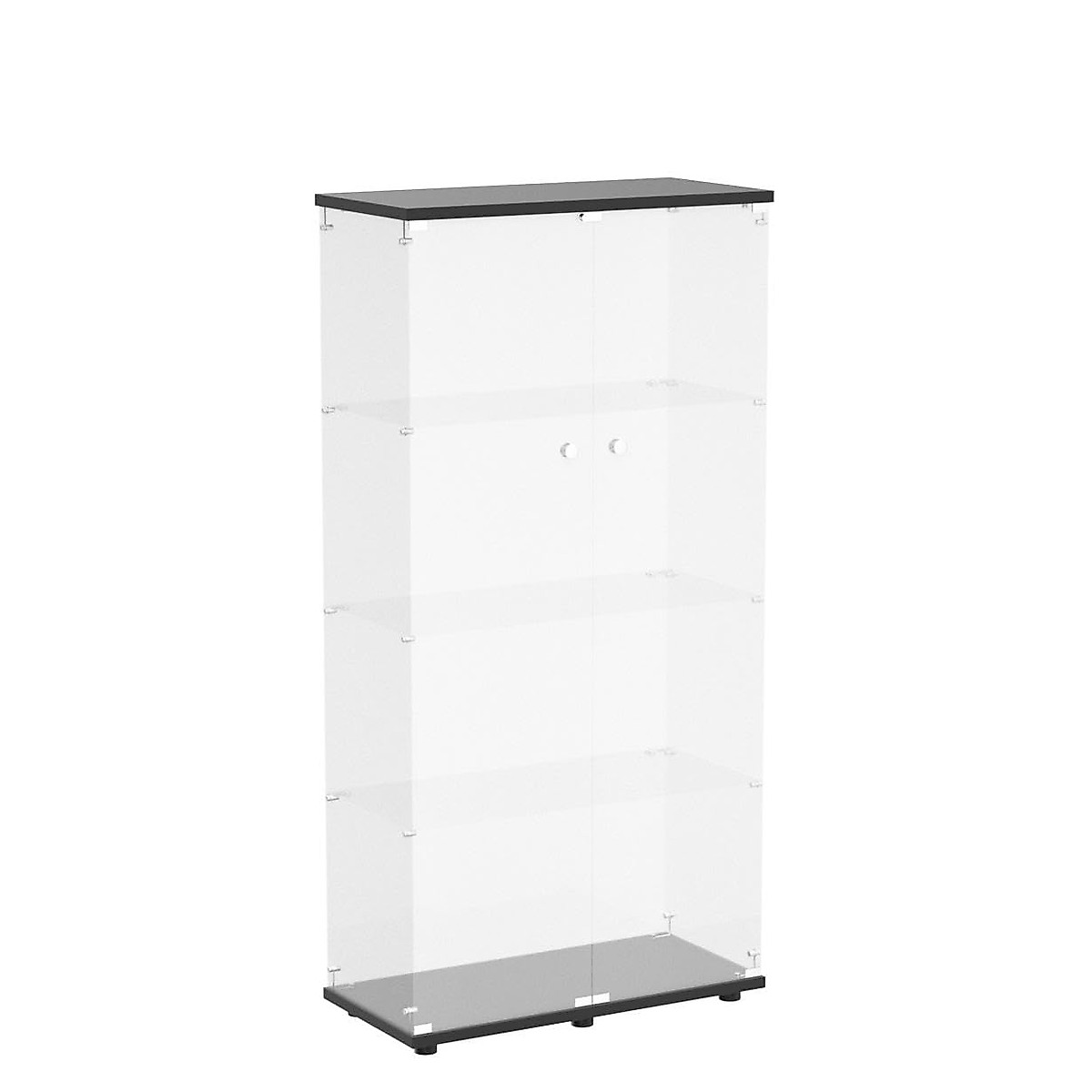 LFT HUIMEI2Y Glass Display Cabinet 4-Shelf with Double Door, Curio Cabinets Fast Installation in 30 Mins, Tempered Glass Floor Standing Bookshelf for Bedroom, Living Room 64.7”x 32”x 14.4” Black