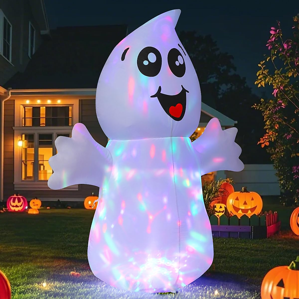 GOOSH 5 FT Halloween Inflatable Ghost Outdoor Decoration with Magic Light, Blow Up Yard Decoration with Built-in LEDs for Garden Lawn Indoor Party Holiday Decor