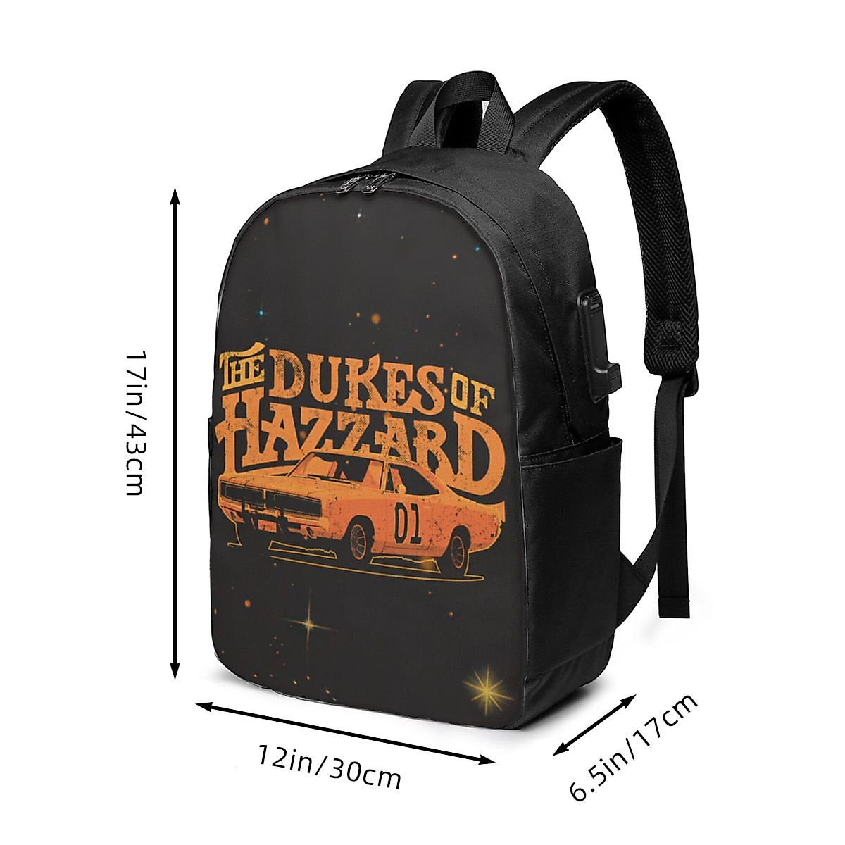 QDUqgTRds The Action Dukes Comedy Of TV Hazzard Backpack,Unisex Basic Book Bags-External Usb Interface,Earphone Cable Interface,Label-Computer Backpacks Suitable for Laptop