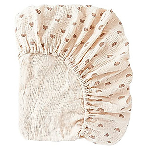 Konssy Muslin Fitted Crib Sheets 100% Cotton Baby Crib Sheets for Standard Crib Mattress (28 X 52 Inches), Soft and Breathable for Boy, Girl (Rainbow)