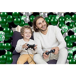 Dark Green Black Silver Balloon,12Inches Green Black Latex Metallic Balloons Jungle Safari Themed Party Balloon for Video Gaming Party,Soccer Football Birthday Graduation Baby Show Party Decorations