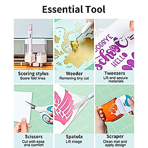 Sooez Weeding Tools for Vinyl, 6PCS Basic Tools Set for Cricut, Precision Craft Vinyl Tool Kit, Weeder/Scraper/Spatula/Scoring Stylus/Tweezers/Scissors for Vinyl, Paper & Iron-on Projects, Colored