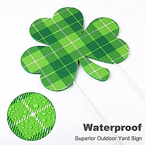 ADXCO 16 Pieces St. Patrick's Day Yard Signs Waterproof Shamrock Yard Signs with Stakes 2 Styles Green Plaid Glitter Outdoor Lawn Walkway Decorations for St. Patrick's Day Party, Home, Garden