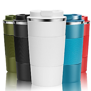 YINJOYI 17oz Travel Coffee Cups Insulated Mug Thermal Tumbler to Go with Lid Leak Proof Reusable Stainless Steel Coffee Mug Spill Proof for Hot and Iced Cold Drinks (White, 510ml)