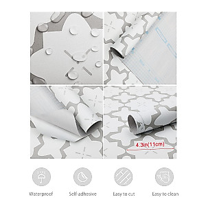 GloryTik 17.7" x 78.7" Trellis Contact Paper Grey and White Peel and Stick Wallpaper Self Adhesive Wallpaper Gray Geometric Removable Wallpaper for Cabinets Drawer Room Wall Decoration