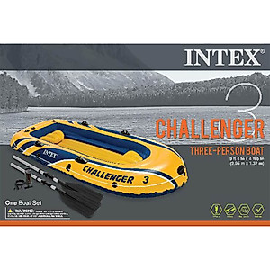 Intex Challenger 3 Boat 2 Person Raft & Oar Set Inflatable with Motor Mount Kit