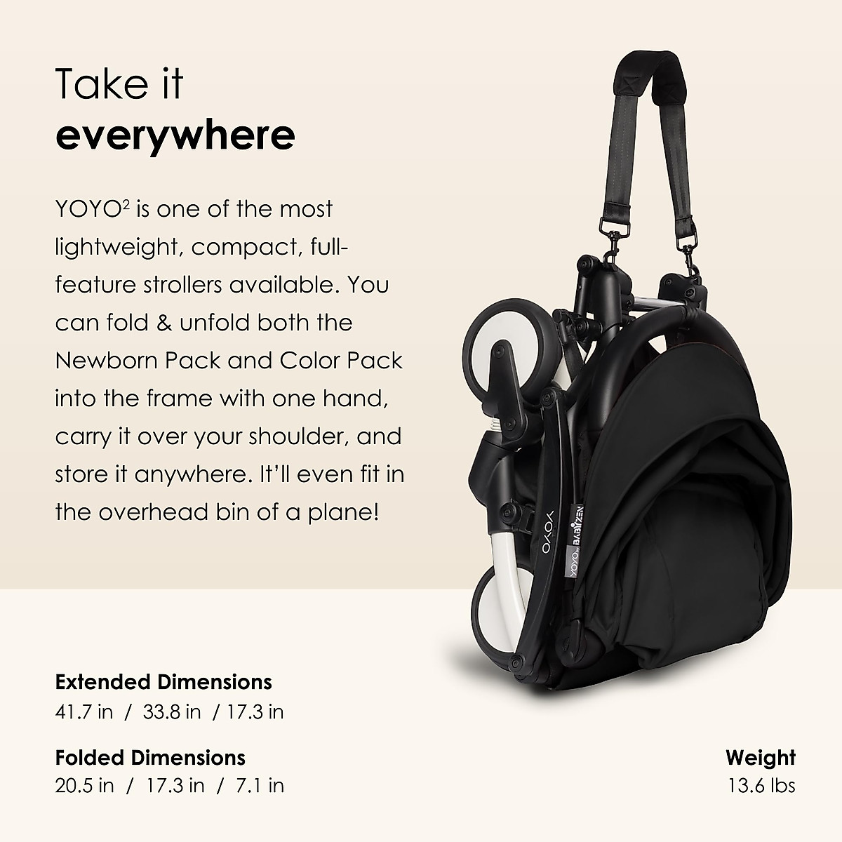 BABYZEN YOYO2 Stroller & 0+ Newborn Pack - Includes White Frame, Black 6+ Color Pack & Black 0+ Newborn Pack - Suitable for Children Up to 48.5 Pounds